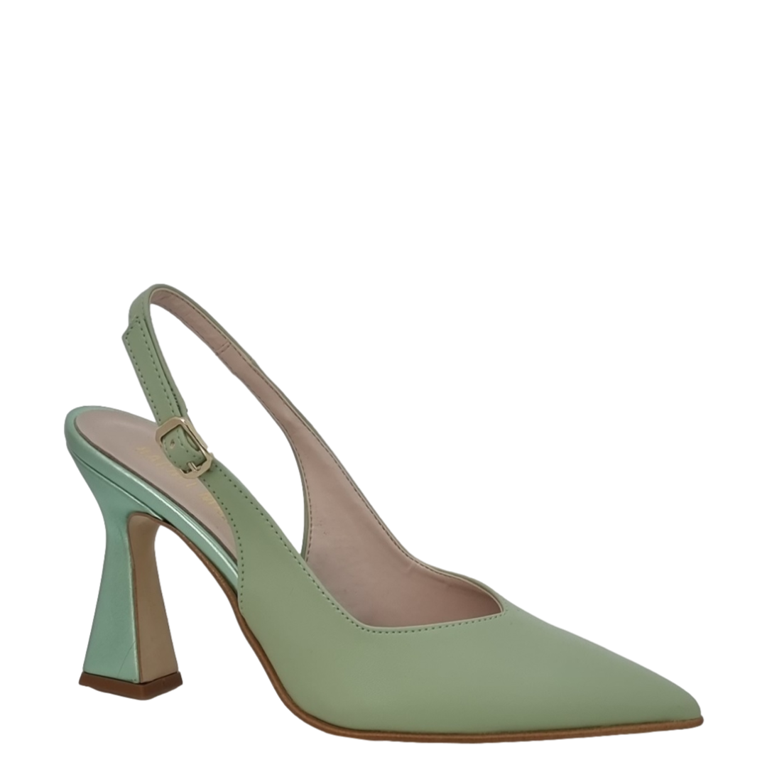 Décolleté chanel pelle verde scollo a V con tacco a clessidra – Rachelmarvi